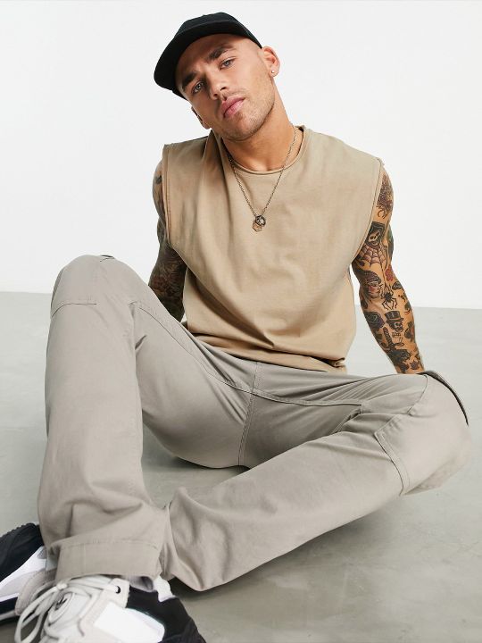 Basic Beige Tank Top For Men - broncopolos.com