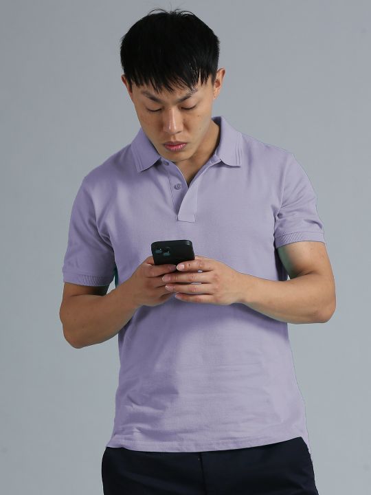 Basic Lilac Double Butt Collared Pique Polo T Shirt - broncopolos.com