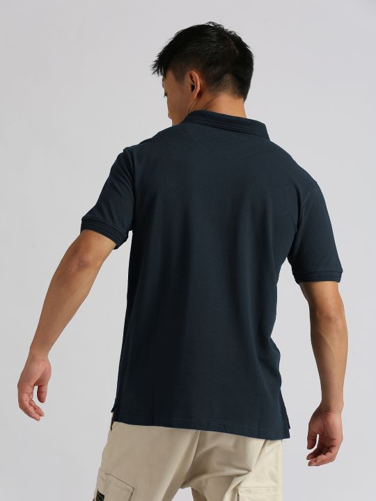 Basic Navy Blue Double Butt Collared Pique Polo T Shirt - broncopolos.com