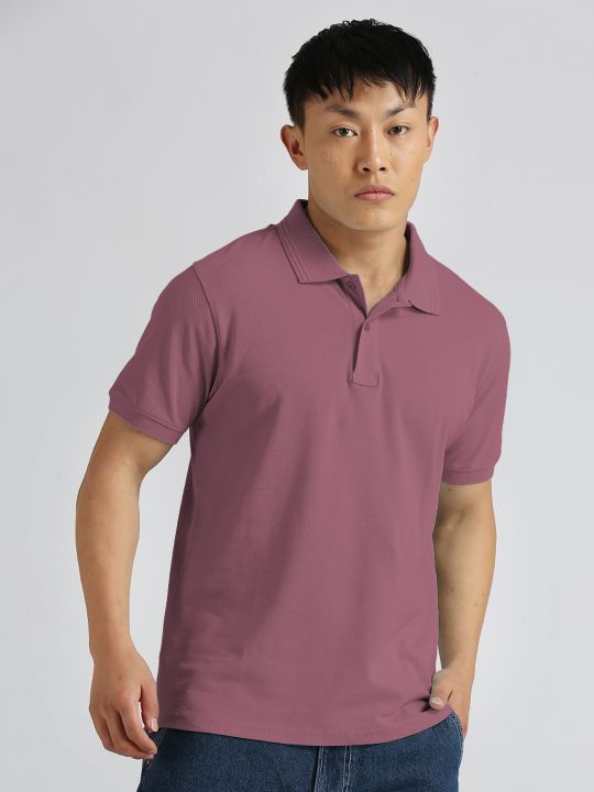 Basic Rose Wine Double Butt Collared Pique Polo T Shirt - broncopolos.com