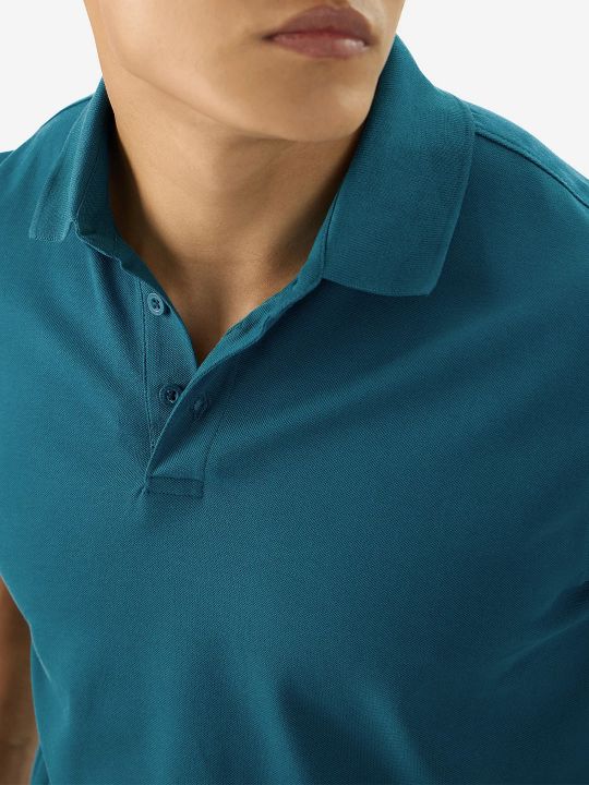 Basic Teal Blue Double Butt Collared Pique Polo T Shirt - broncopolos.com