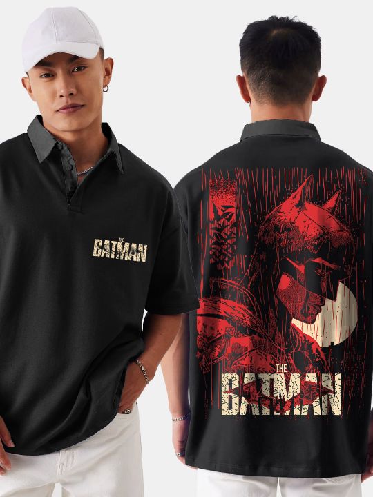 Batman Superhero Black Oversized Polo T Shirt - broncopolos.com