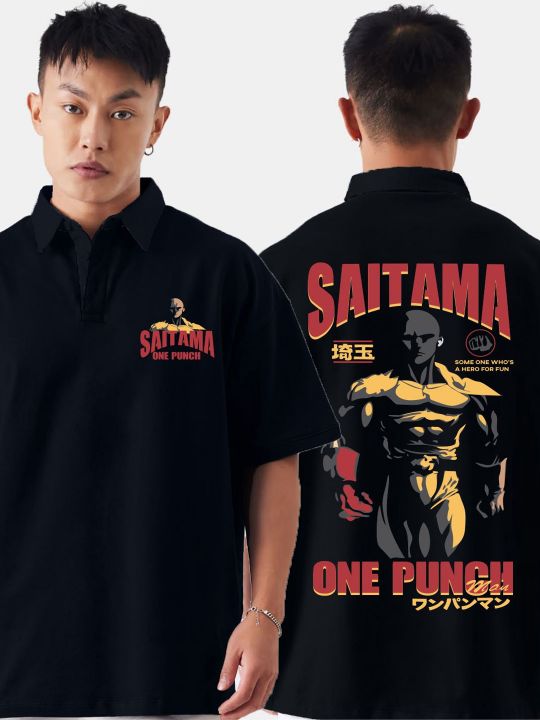 Black Saitama Oversized Polo T Shirt - broncopolos.com