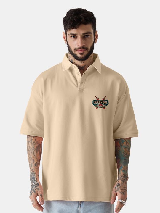 Deadpool Beige Oversized Collared Polo T Shirt - broncopolos.com