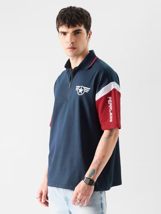 Fearless Navy Oversized Collared Polo T Shirt - broncopolos.com
