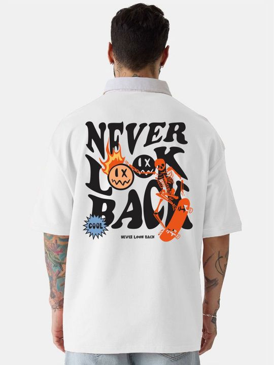 Never Look Back White Oversized Polo T Shirt - broncopolos.com