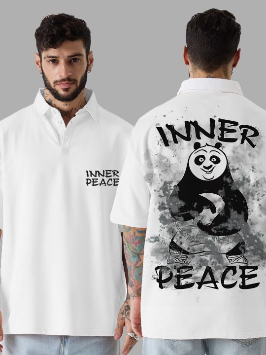 Panda Inner Peace Oversized Polo T Shirt - broncopolos.com