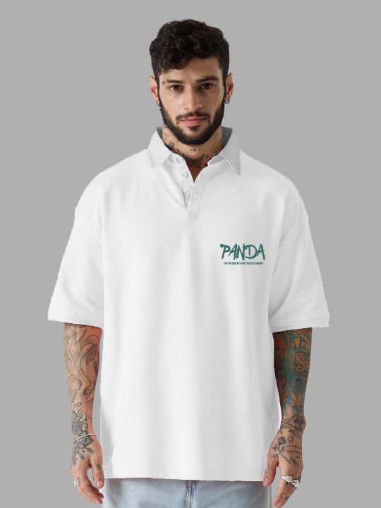 Panda White Oversized Polo T Shirt - broncopolos.com