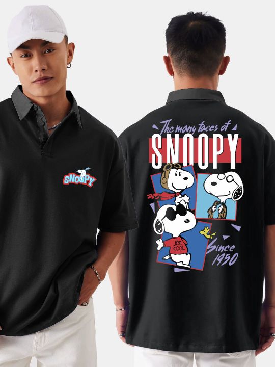 Snoopy Black Oversized Polo T Shirt - broncopolos.com