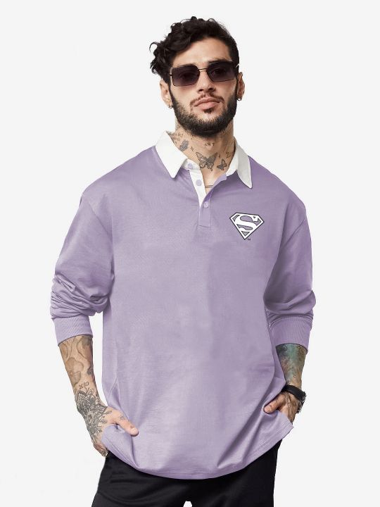 Superman Lilac Rugby Polos For Men - broncopolos.com