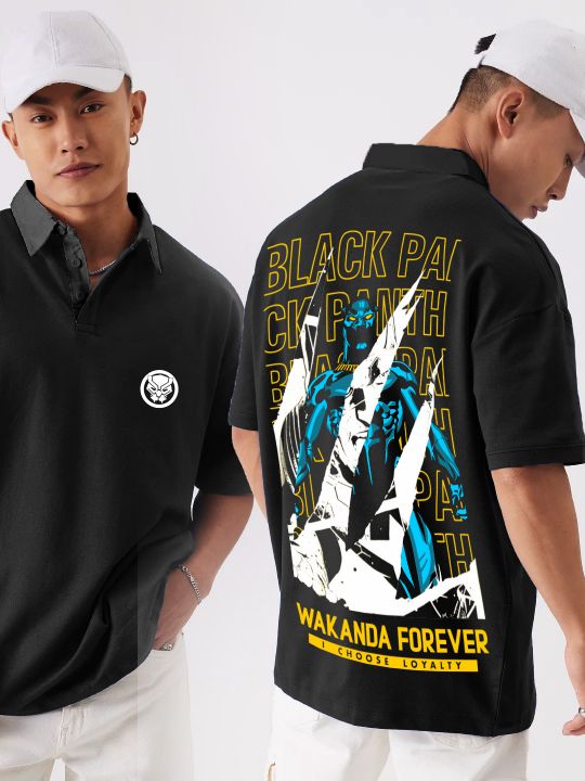 Wakanda Forever Black Oversized Polo T Shirt - broncopolos.com